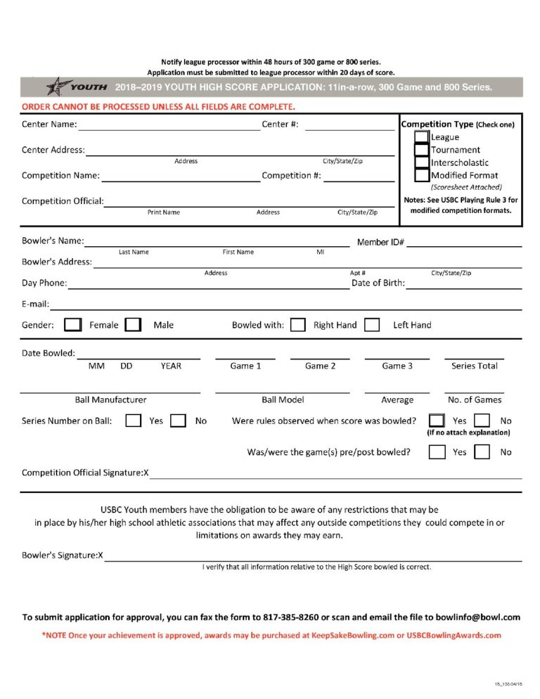 USBC High Score Applications – Central New Mexico USBC